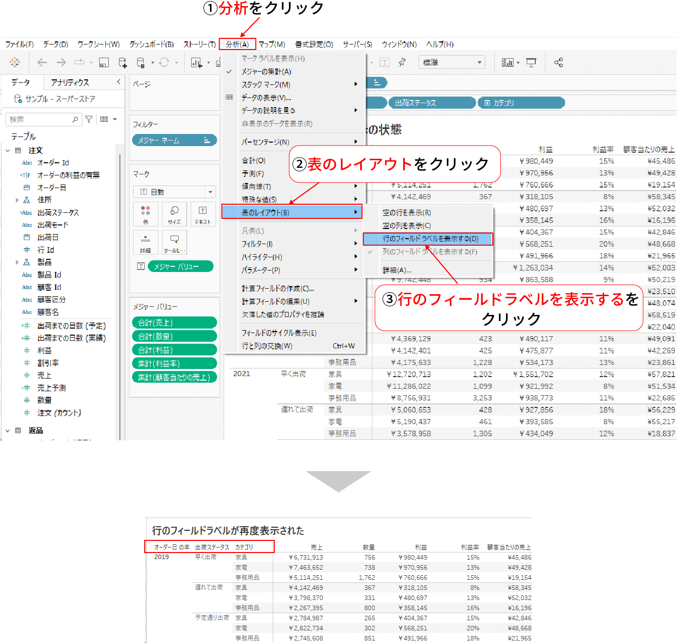【Tableau】非表示にした行ラベルを一瞬で再表示する方法を図解で解説 | プログラミングノート